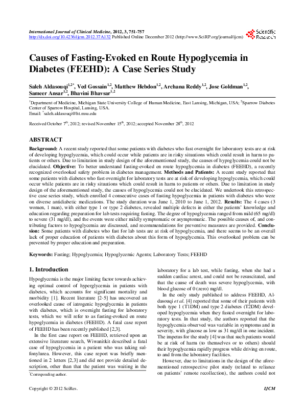 (PDF) Causes of Fasting-Evoked en Route Hypoglycemia in Diabetes (FEEHD ...