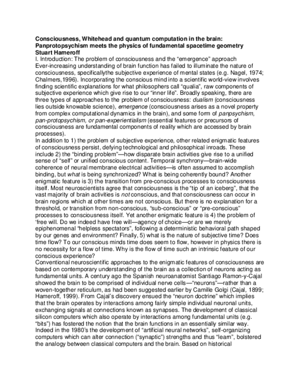 (PDF) Consciousness, Whitehead and Quantum Computation in the Brain ...