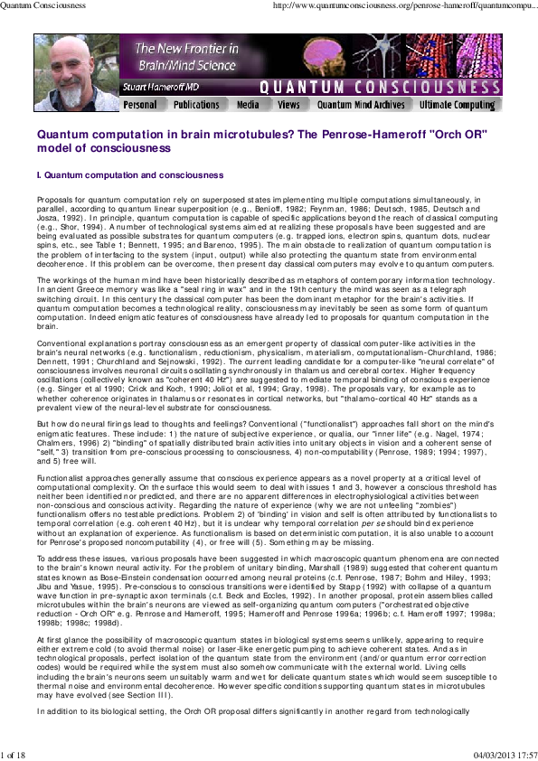 (PDF) Quantum computation in brain microtubules? The Penrose–Hameroff ...