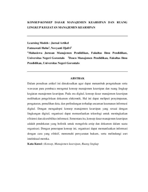 (PDF) KONSEP-KONSEP DASAR MANAJEMEN KEARSIPAN DAN RUANG LINGKUP KEGIATAN MANAJEMEN KEARSIPAN ...