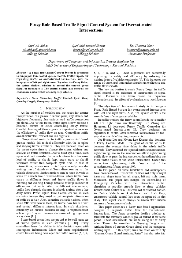 Pdf Fuzzy Rule Based Traffic Signal Control System For Oversaturated Intersections