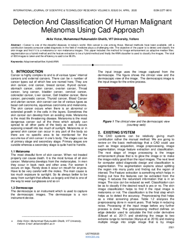 (PDF) Detection And Classification Of Human Malignant Melanoma Using ...