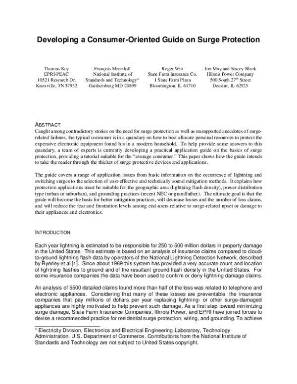 (PDF) Developing a Consumer-Oriented Guide on Surge Protection