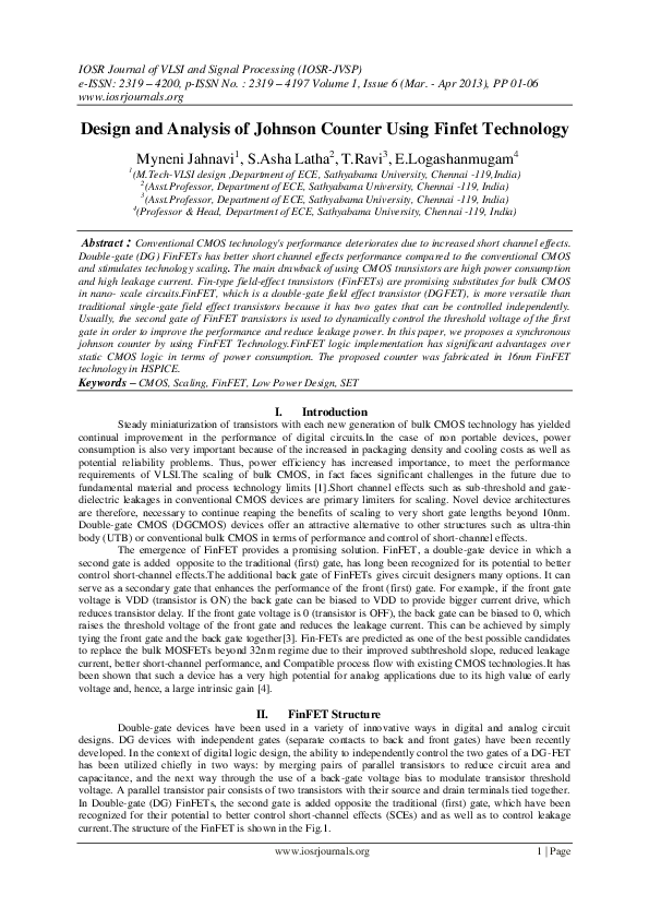 (PDF) Design and Analysis of Johnson Counter Using Finfet Technology