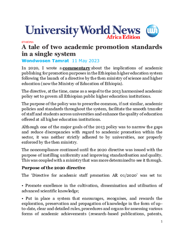 (PDF) A tale of two academic promotion standards in a single system