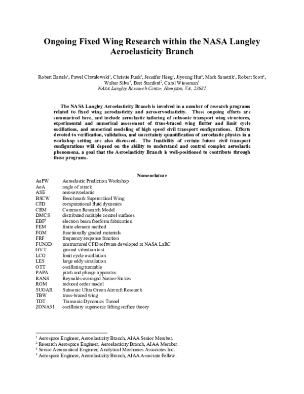 (PDF) Ongoing Fixed Wing Research within the NASA Langley Aeroelasticity Branch