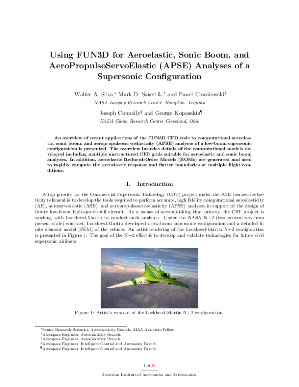 (PDF) Using FUN3D for Aeroelatic, Sonic Boom, and ...