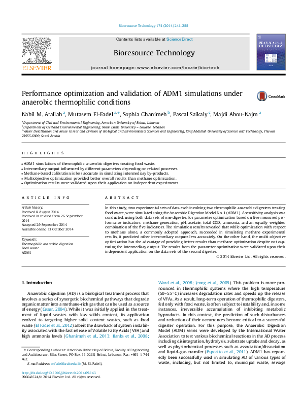 (PDF) Performance optimization and validation of ADM1 simulations under ...