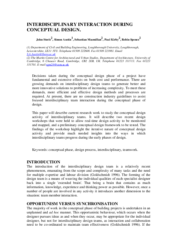 (PDF) Interdisciplinary Interaction During Conceptual Design