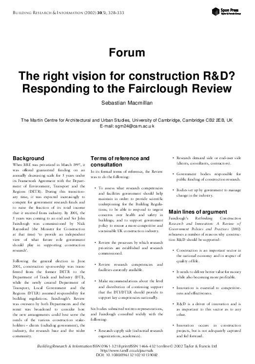 (PDF) The right vision for construction R? Responding to the Fairclough ...