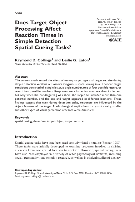 (PDF) Does Target Object Processing Affect Reaction Times in Simple ...