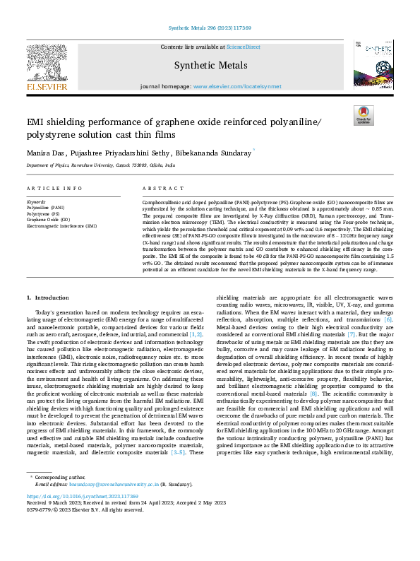 (PDF) EMI shielding performance of graphene oxide reinforced polyaniline/ polystyrene solution ...