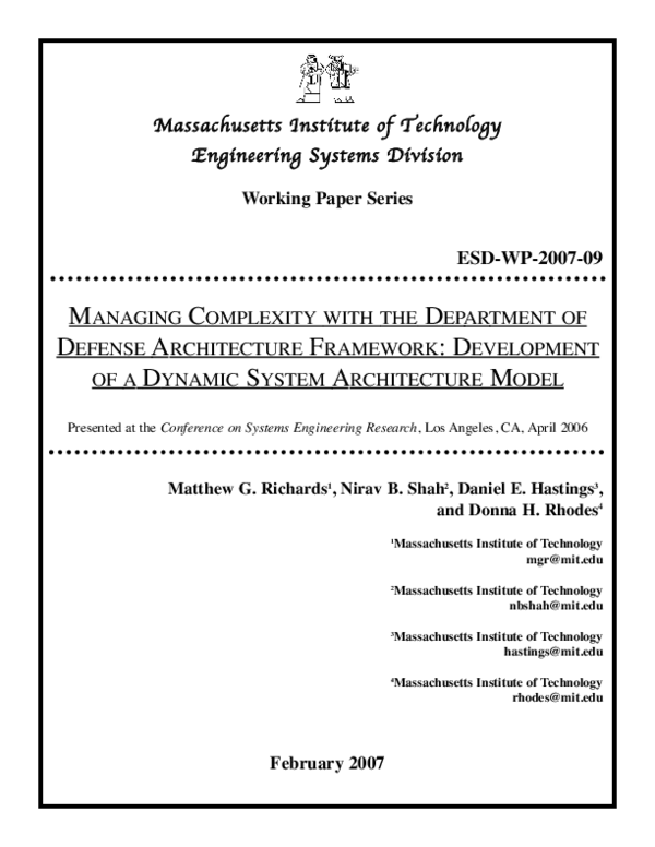 (PDF) Managing complexity with the Department of Defense Architecture framework: Development of ...