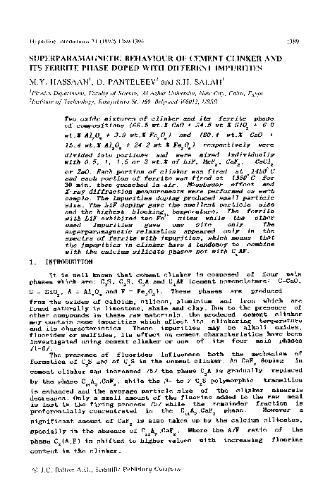(PDF) Superparamagnetic behaviour of cement clinker and its ferrite ...