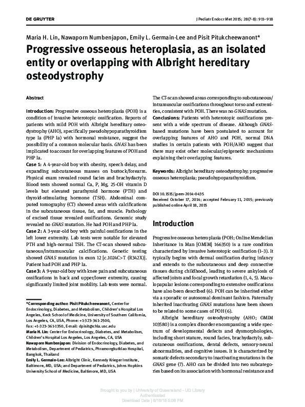 (PDF) Progressive osseous heteroplasia, as an isolated entity or ...