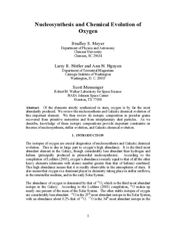 (PDF) Nucleosynthesis and Chemical Evolution of Oxygen