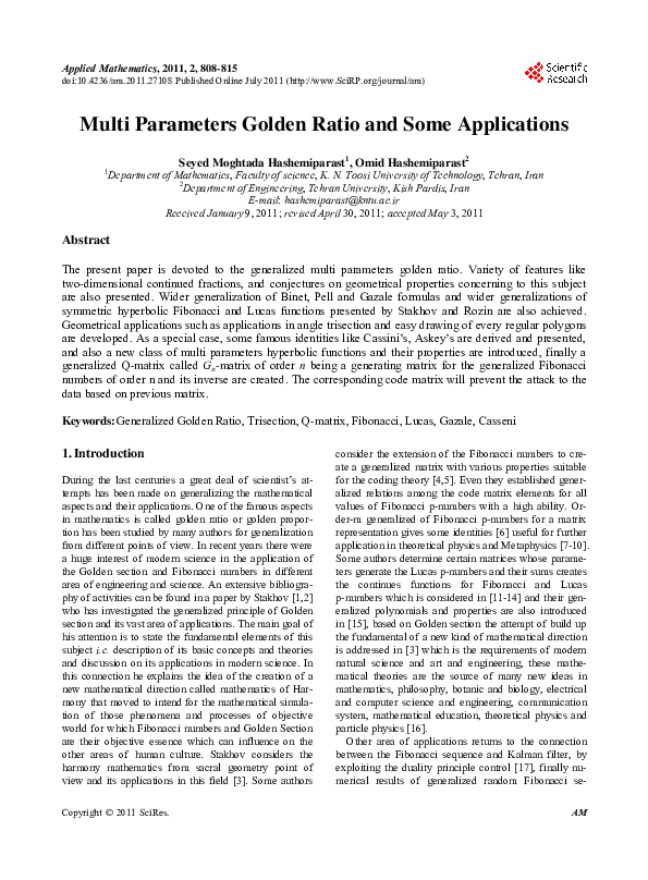 (PDF) Multi Parameters Golden Ratio and Some Applications