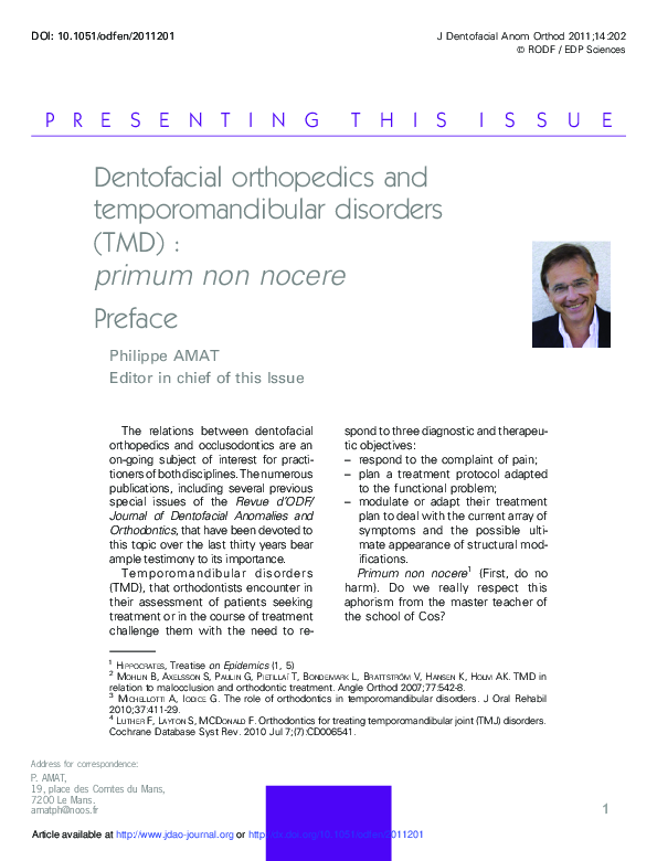 (PDF) Dentofacial orthopedics and temporomandibular disorders (TMD ...