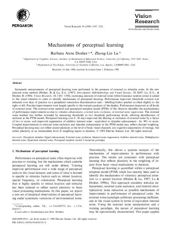 (PDF) Mechanisms of perceptual learning