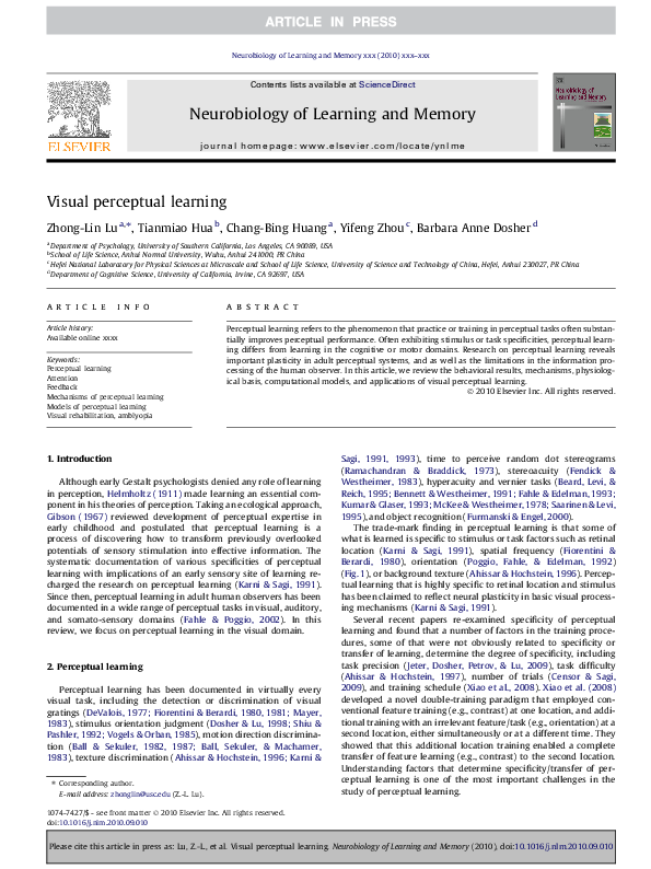 (PDF) Visual perceptual learning