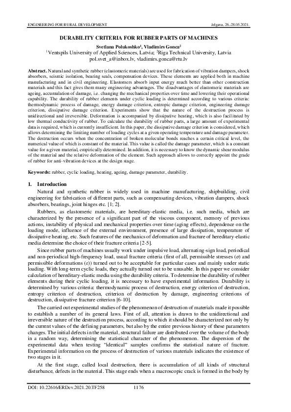 (PDF) Durability criteria for rubber parts of machines