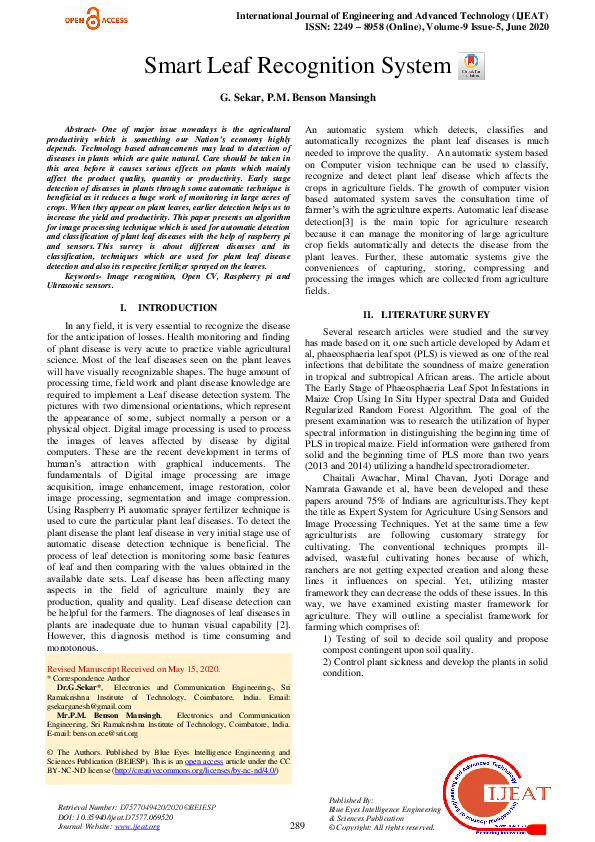 (PDF) Smart Leaf Recognition System