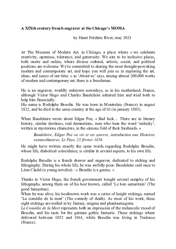(PDF) A XIXth century french engraver at the MOMA-Chicago