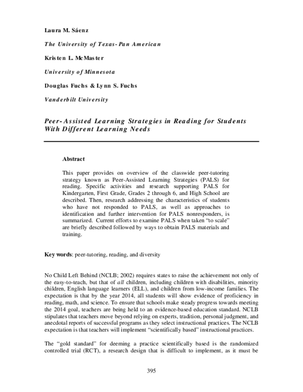 (PDF) Peer-Assisted Learning Strategies in Reading for Students With ...