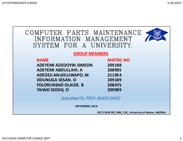 (PDF) Computer Parts Maintenance Information Managt System for a University