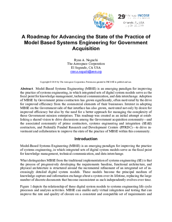 (PDF) A Roadmap for Advancing the State of the Practice of Model Based ...