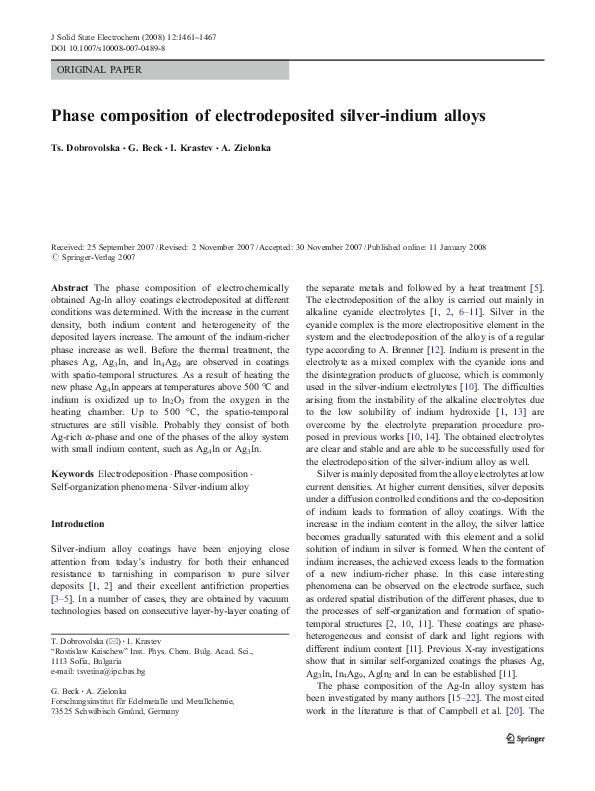 (PDF) Phase composition of electrodeposited silver-indium alloys