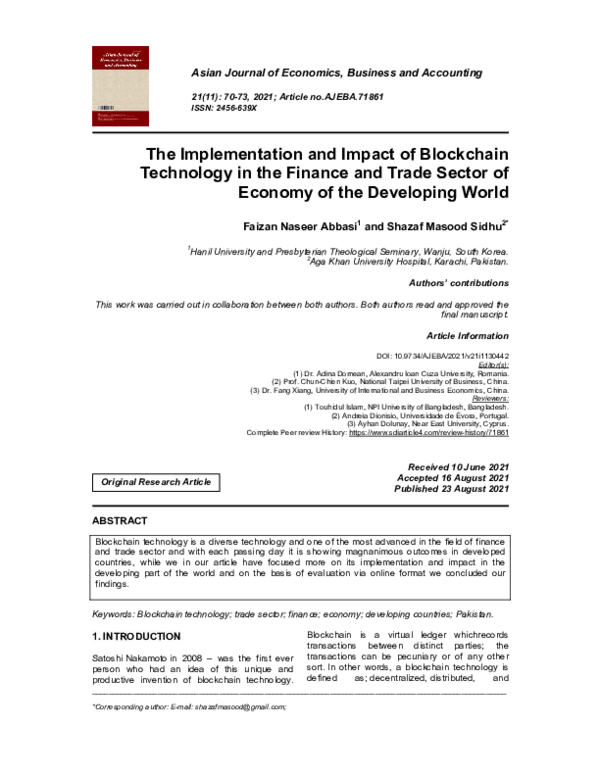 (PDF) Blockchain Impact in Finance of Developing Nations