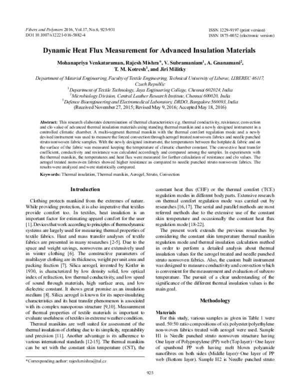 (PDF) Dynamic heat flux measurement for advanced insulation materials