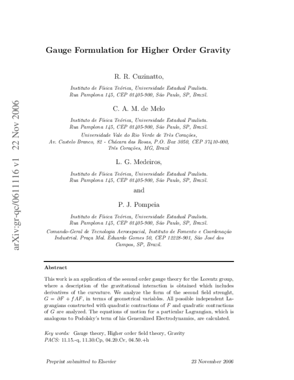 Gauge formulation for higher order gravity