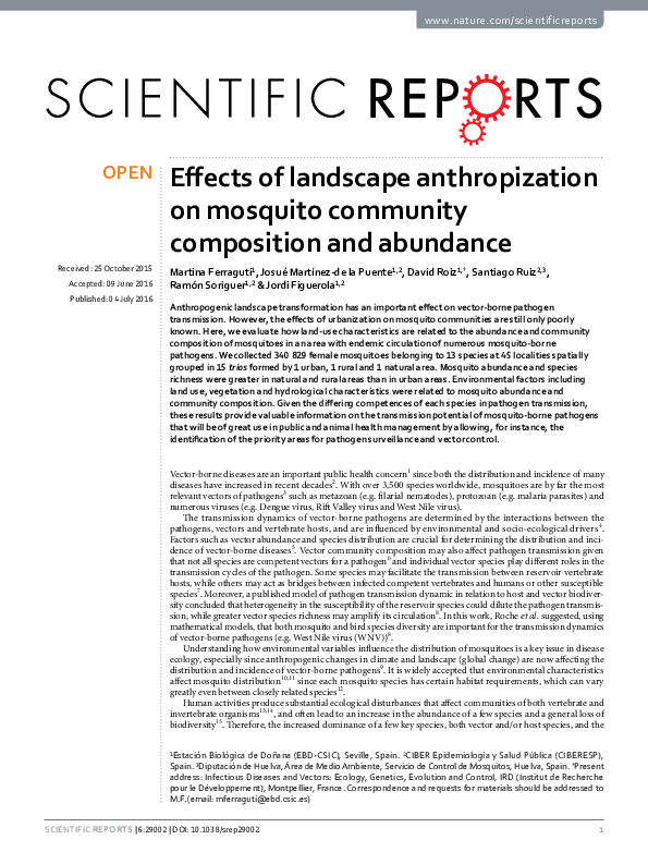 (PDF) Effects of landscape anthropization on mosquito community ...
