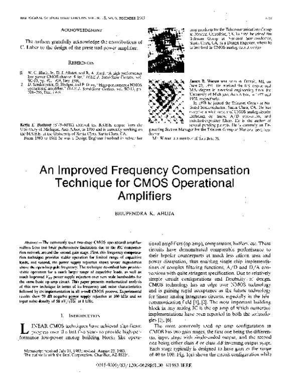(PDF) An improved frequency compensation technique for CMOS operational amplifiers