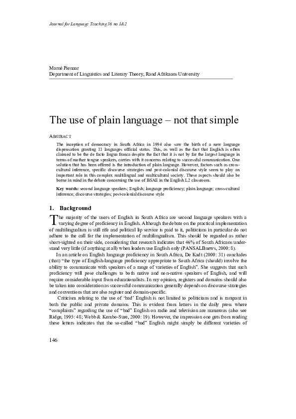 (PDF) The use of plain language – not that simple