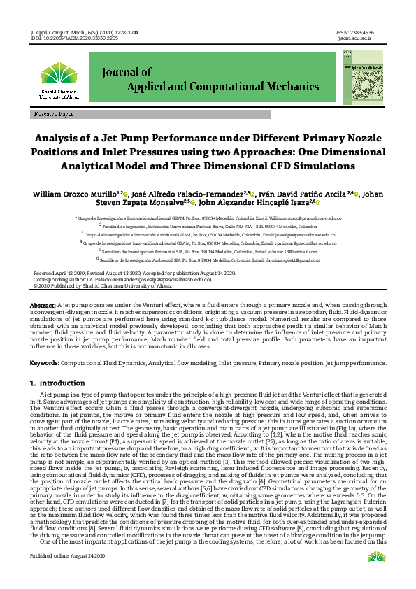 (PDF) Analysis of a Jet Pump Performance under Different Primary Nozzle Positions and Inlet ...