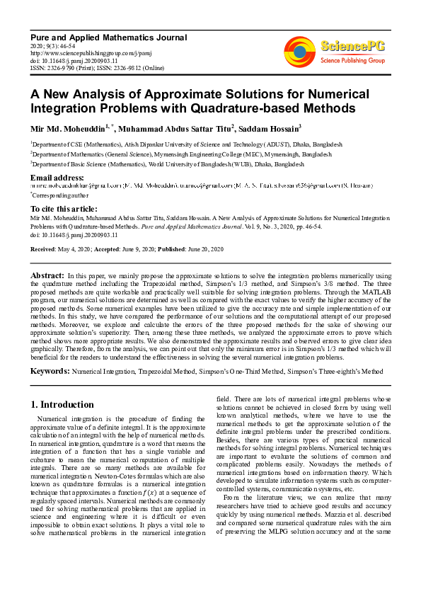 (PDF) A New Analysis of Approximate Solutions for Numerical Integration Problems with Quadrature ...