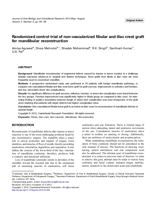 (PDF) Randomized control trial of non-vascularized fibular and iliac crest graft for mandibular ...