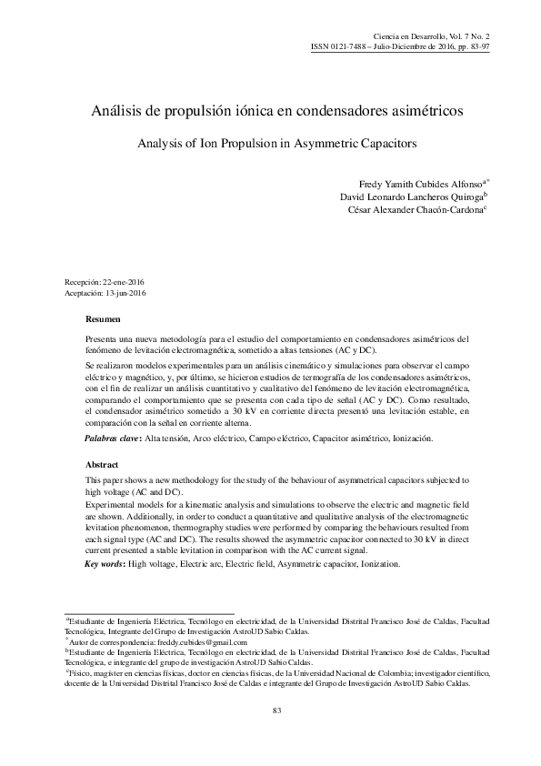 (PDF) Análisis de propulsión iónica en condensadores asimétricos ...