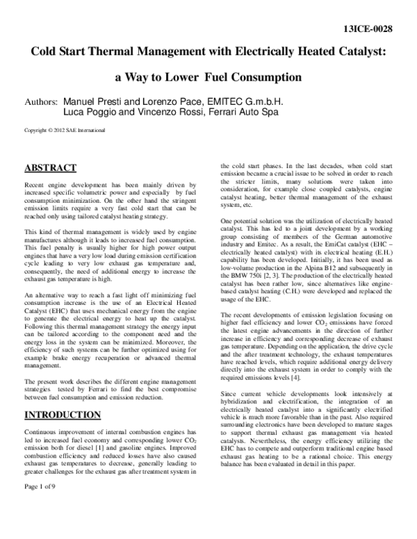 (PDF) Cold Start Thermal Management with Electrically Heated Catalyst ...