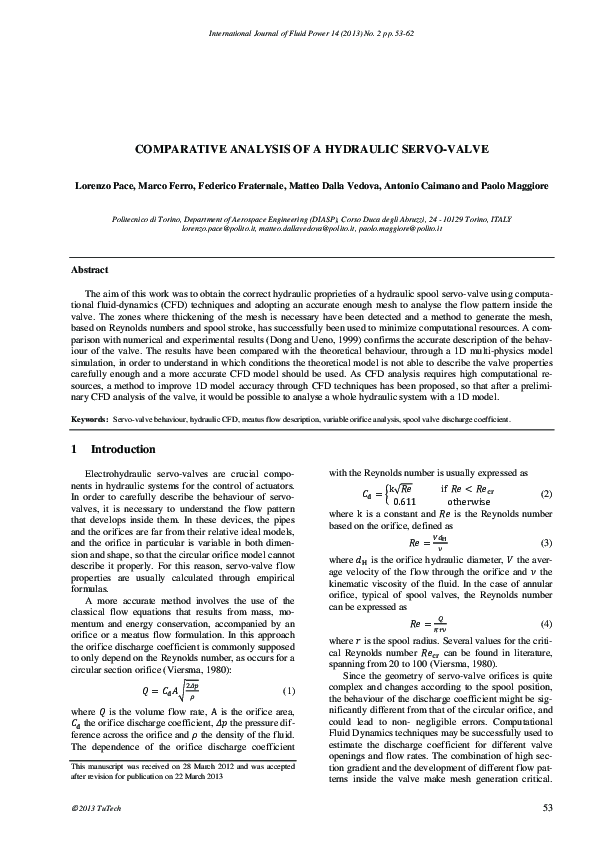 (PDF) Comparative Analysis of a Hydraulic Servo-Valve