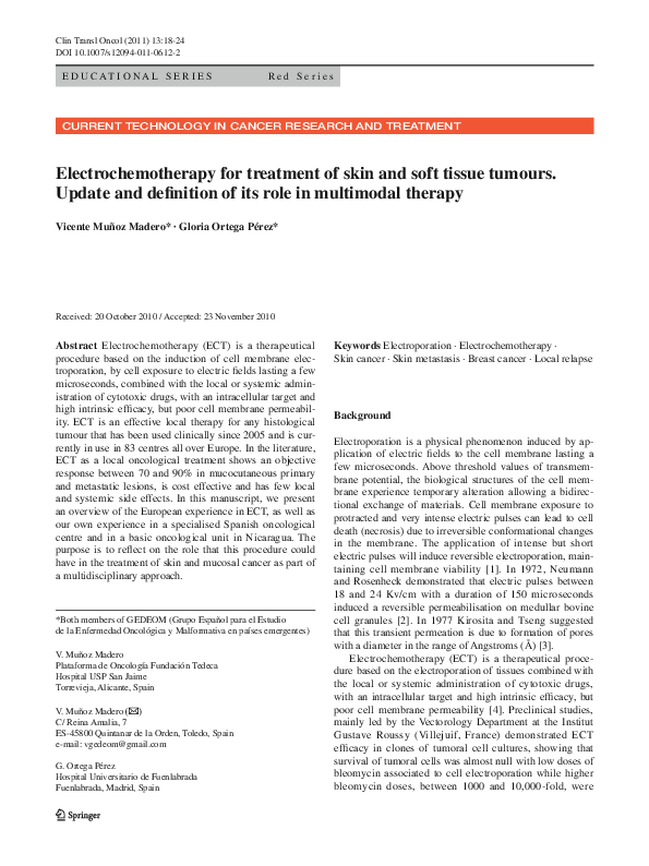(PDF) Electrochemotherapy for treatment of skin and soft tissue tumours ...