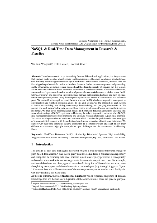 (PDF) NoSQL & Real-Time Data Management in Research & Practice