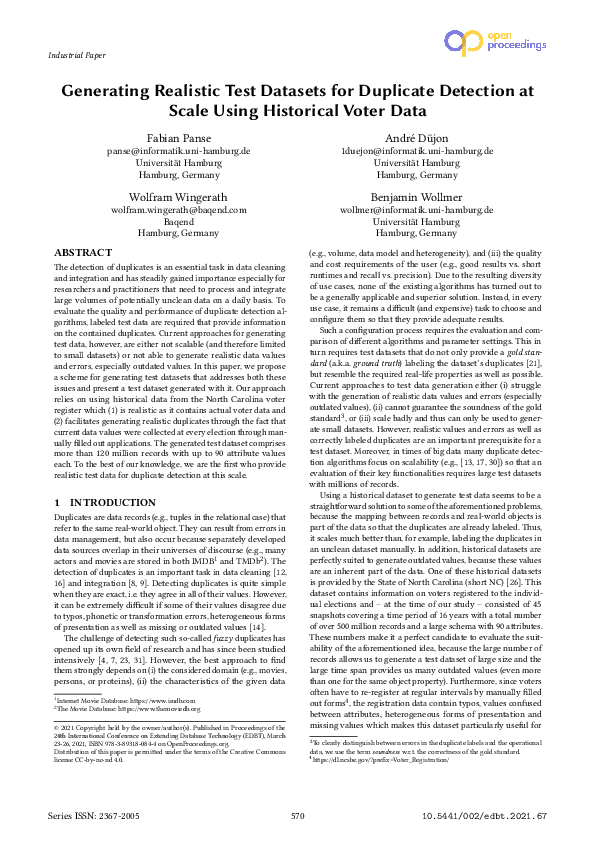 (PDF) Generating Realistic Test Datasets for Duplicate Detection at ...