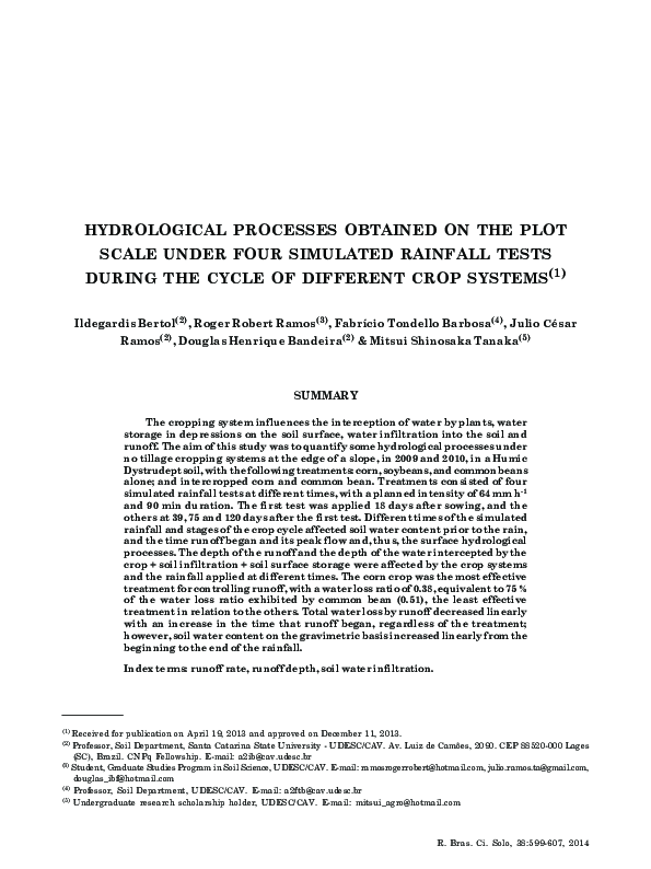 (PDF) Hydrological processes obtained on the plot scale under four ...