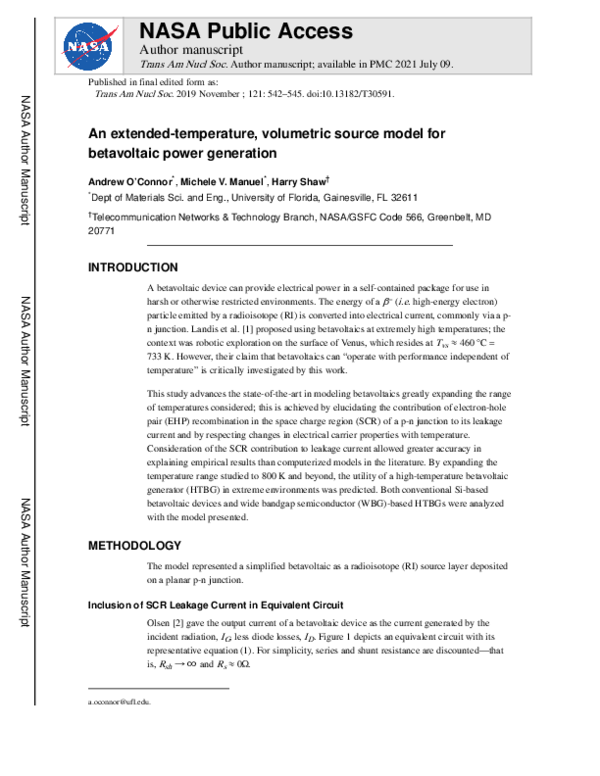 (PDF) An Extended-Temperature, Volumetric Source Model for Betavoltaic ...