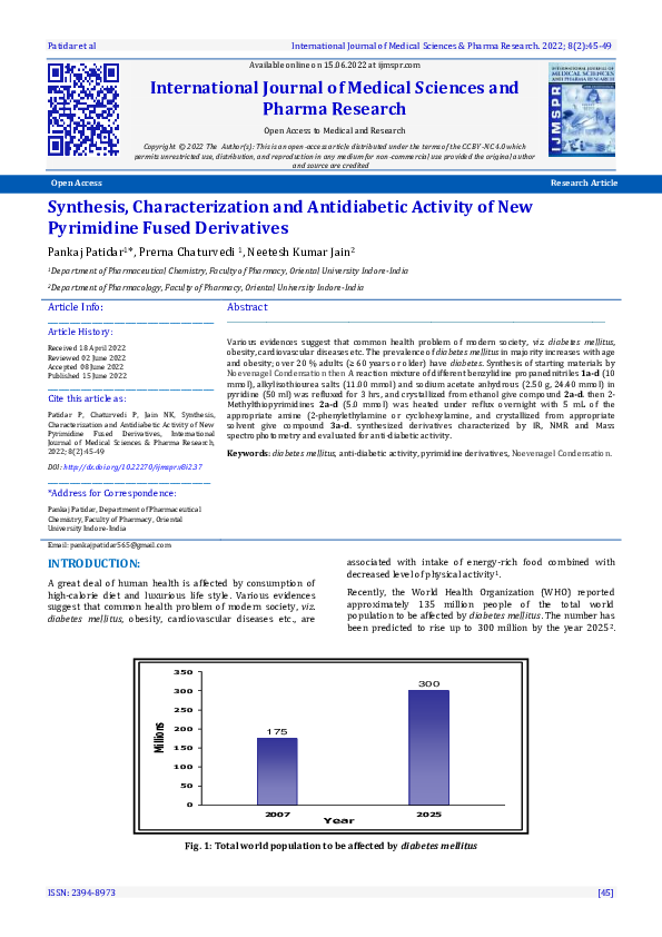 (PDF) Synthesis, Characterization and Antidiabetic Activity of New Pyrimidine Fused Derivatives ...