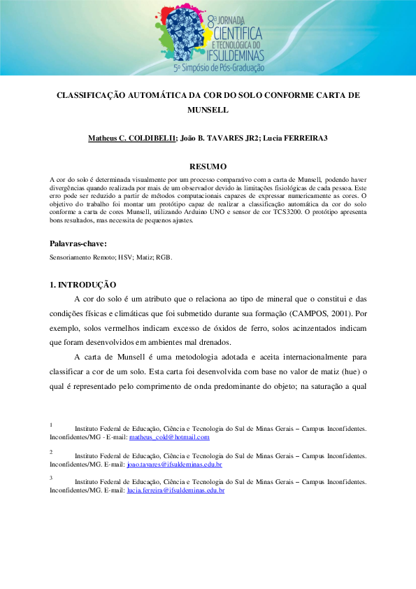 (PDF) Classificação Automática Da Cor Do Solo Conforme Carta De Munsell